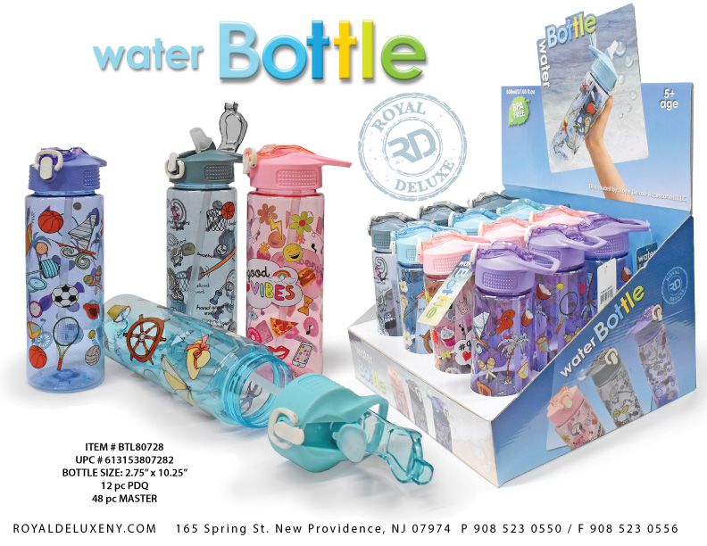 800ml Auto Open Spout Decal Water Bottle - at - royaldeluxeny.com