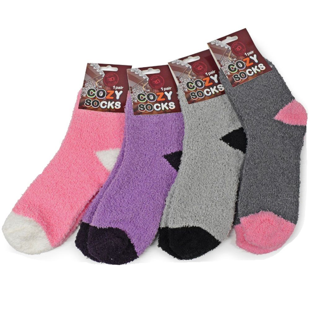 1 Pair Cozy Socks In Solid Heel To Toe Colors - at - royaldeluxeny.com