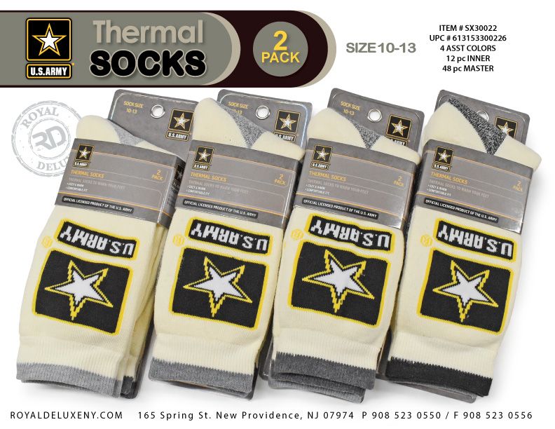 Us Army - Mens 2pk Thermal Socks - Light Solid / Tri Tonal - Star ...